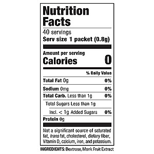 MONK FRUIT IN THE RAW Zero-Calorie Sugar Substitute Packets - Natural Monk Fruit Sweetener Powder, No Erythritol, Plant-Based Keto Sweetener, Diabetic Friendly, 40 Packets Ea (Pack of 2)