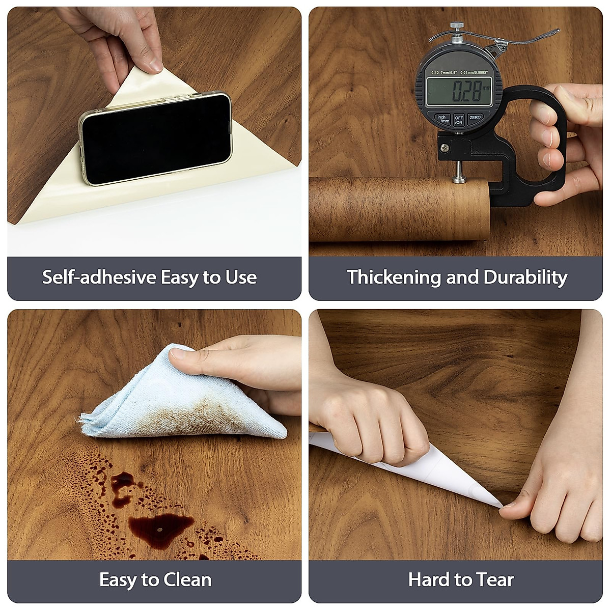 TANONE Wood Contact Paper Thickened Wood Grain Peel and Stick Wallpaper, Easy to Install Self-Adhesive Decorative Vinyl Film, Waterproof & Durable for Furniture Covering 15.7'' X 118''