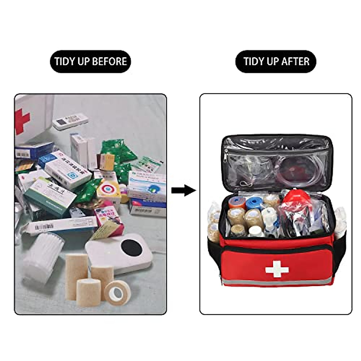 First Aid Bag Empty Medicine Bag Pill Bottle Organizers Storage Travel Medical Bag Home Family Hiking Med Medication Bag Portable Prescription Case Carrier Medic Supplies Holder Container Large (Red)