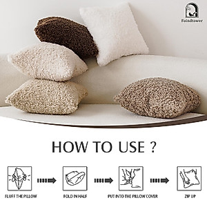 Foindtower Set of 2 Curly Teddy Wool Pillow Covers Decorative Boucle Textured Lumbar Throw Pillow Faux Fur Pillowcases Sheepskin Cushion Case for Sofa Bedroom Car 12"x20" Khaki