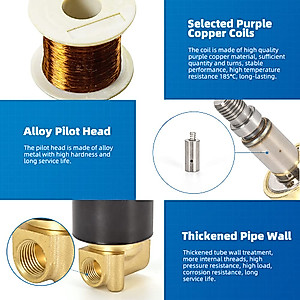 CGELE Brass Electric Solenoid Valve 12V 1/4"（inch） Pneumatic Air Valve Normally Colsed for Water Air Gas Fuel Oil