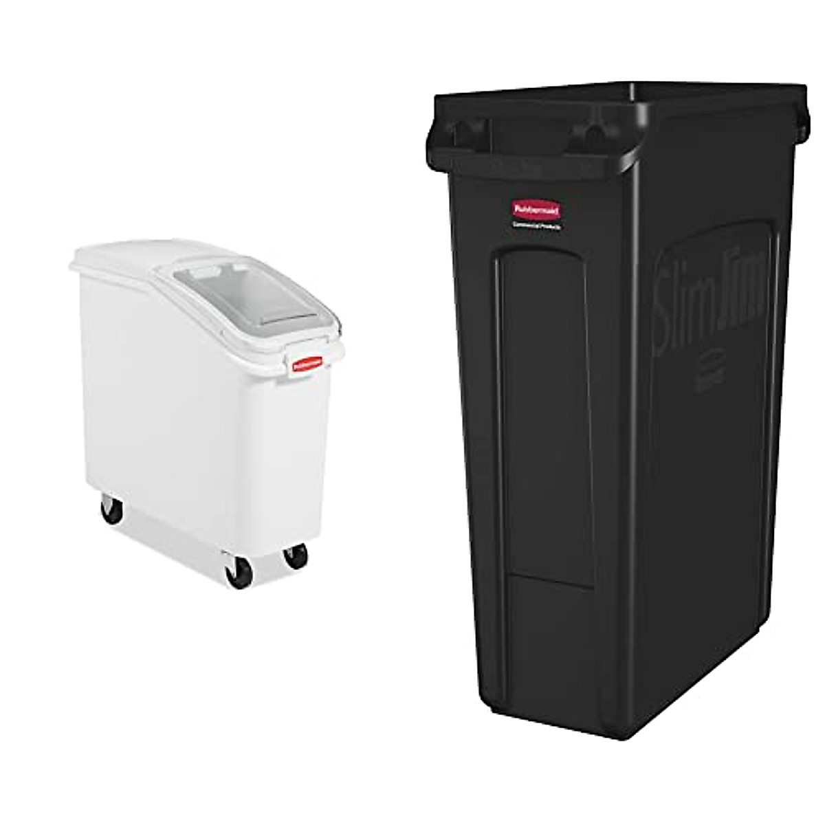 RubbermaidRubbermaid Commercial Products ProSave Shelf-Storage Ingredient Bin & Commercial Products Slim Jim Plastic Rectangular Trash/Garbage Can, 23 Gallon, Black