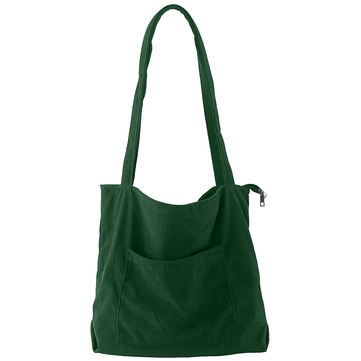 ALUWU Corduroy Tote Bag for Women Corduroy Purse with Front Pocket and Zipper Shoulder Hobo Handbags Simple Canvas Purse, Forest Green
