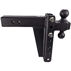 BulletProof Hitches 2.5" Adjustable Heavy Duty (22,000lb Rating) 8" Drop/Rise Trailer Hitch with 2" and 2 5/16" Dual Ball (Black Textured Powder Coat, Solid Steel)