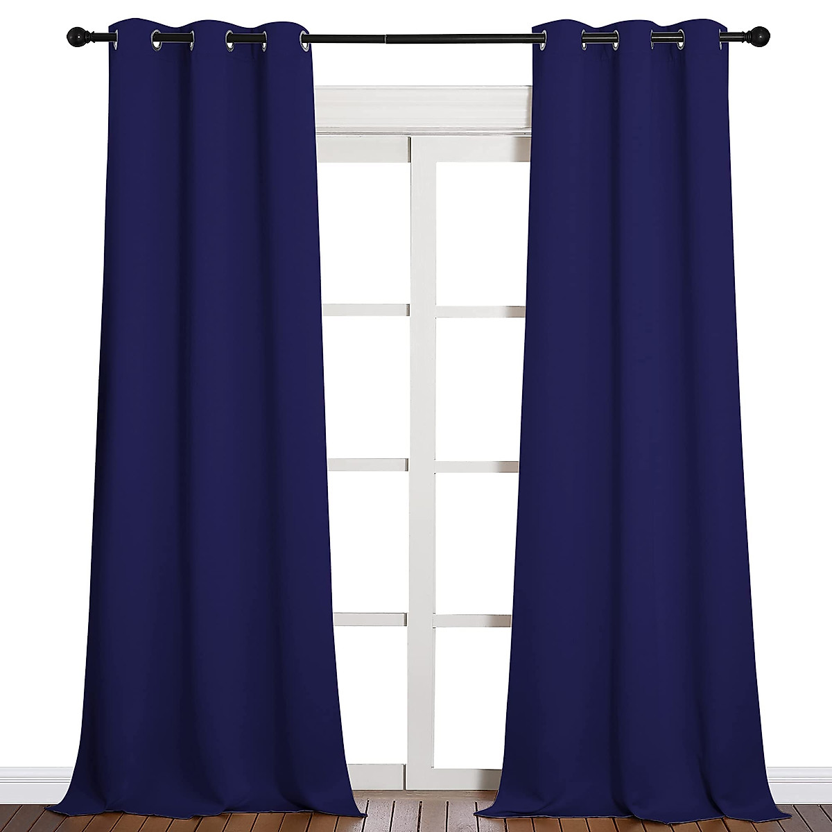 NICETOWN Window Drapes Long Curtains - Living Room Panels Grommet Top Window Treatment for Hall & Guest Room (Navy Blue, 42 inches Wide x 90 inches Long, 2 Pieces)
