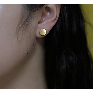 14K Gold Plated Sterling Silver Curved Round Stud Earring Brushed Disc Gold Earrings for Women