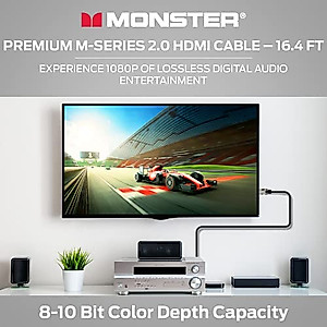 Monster M-Series Certified Premium HDMI Cable 2.0, Features 4K Ultra HD at 60Hz Refresh Rate, Duraflex Jacket, and Triple Layer Shielding, 22.5 Gbps - 16.4 ft