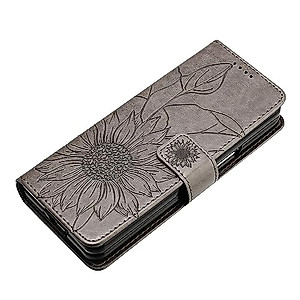 SATURCASE Case for Samsung Galaxy Z Fold 5, Sunflower Embossing PU Leather Flip Magnet Wallet Card Slots Protective Cover for Samsung Galaxy Z Fold 5 (HE-Gray)