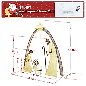 MUPATER Lighted Outdoor Christmas Decoration Nativity Scene, Lighted Christmas Yard Decor Set for Lawn and Home Holiday Party with Lights, Zip Ties and Ground Stakes, Gold
