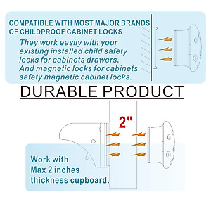 Baby Proofing Magnetic Cabinet Locks Child Proof Extra Magnet (5 Pack) Universal Replacement Keys for Magnetic Locking System - Baby Safety Latch for Drawers and Cabinet - 5 Key Holders Included