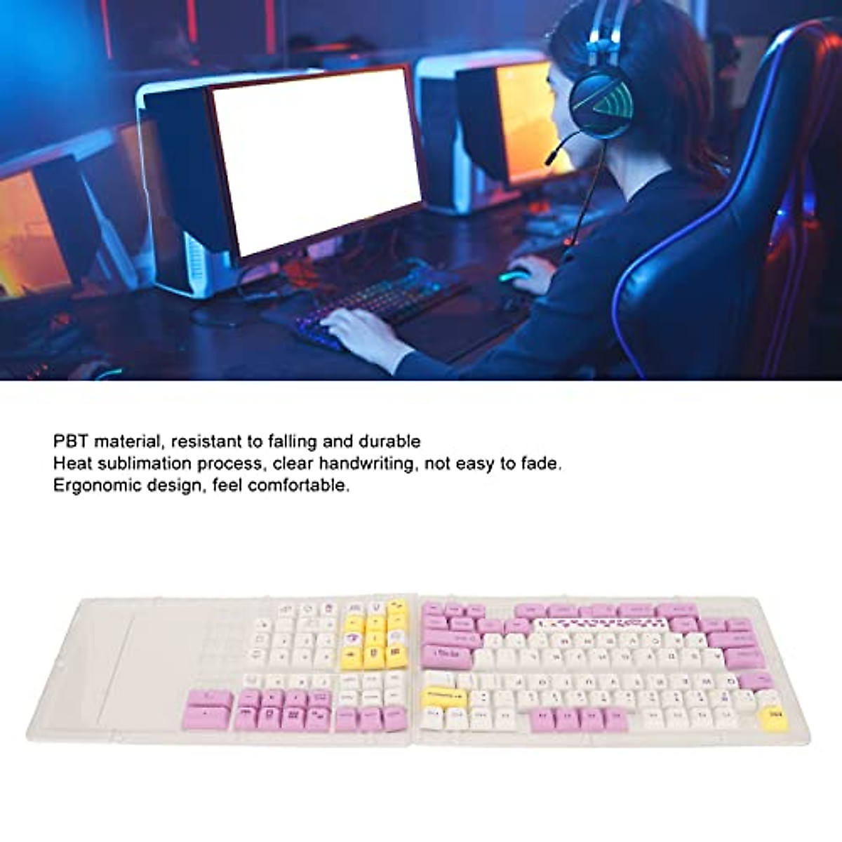 130 Keys Keycap, XDA Heat Sublimation Clear Handwriting PBT Keycap Set for 84 87 96 98 100 104 108 Keys Mechanical Keyboard Switch US Layout Mechanical Gaming Keyboard