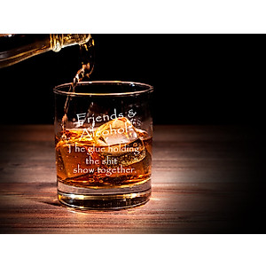 CARVELITA Friends & Alcohol The Glue Holding This Shit Show Together Engraved Whiskey Glass - 11oz Engraved Old Fashioned Rocks Glass - Sarcastic Gifts For Best Friends - Perfect Party Decoration Idea