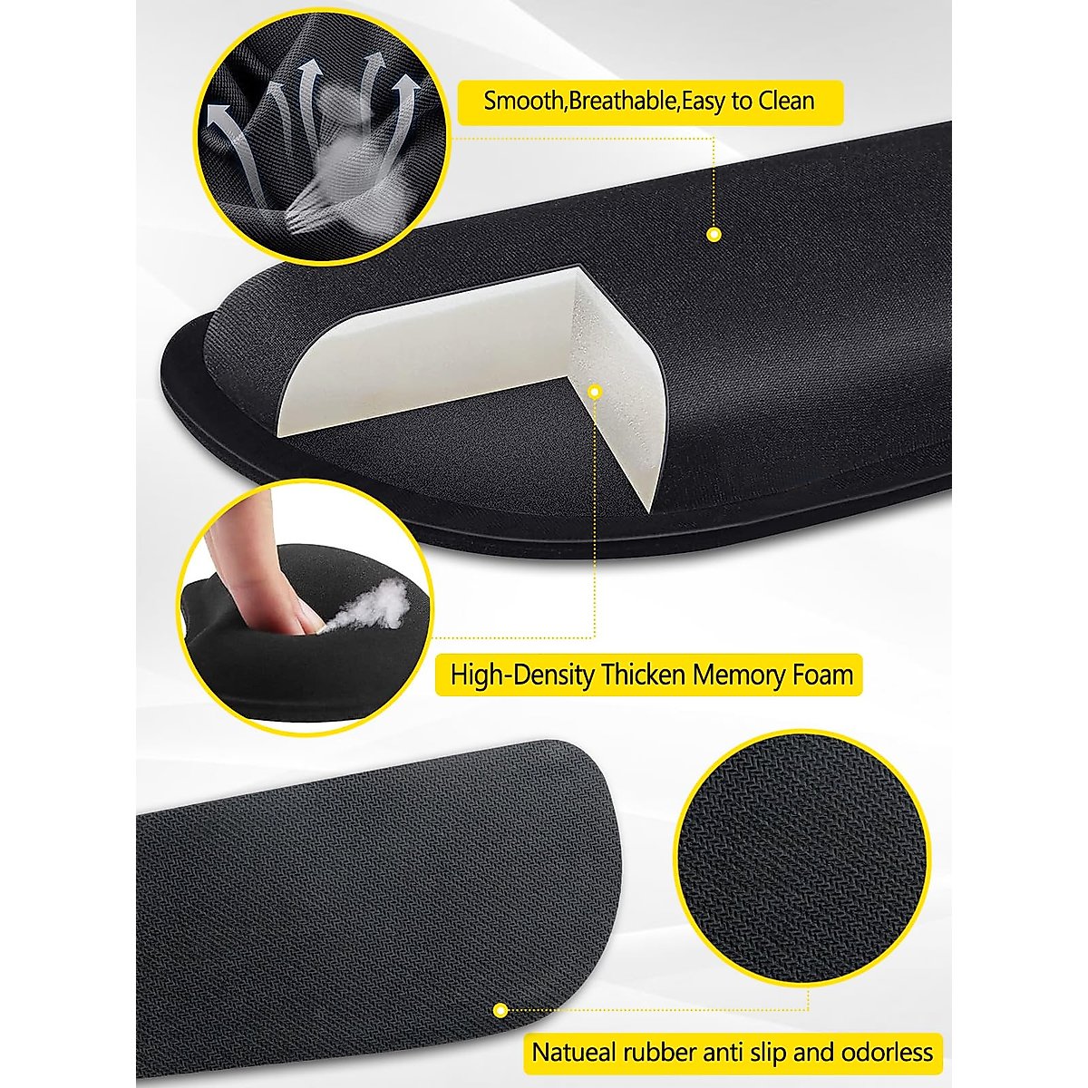 Kalolary 3Pcs Black Acrylic Tilted Computer Keyboard Holder with Mouse & Keyboard Wrist Rest Pad, Computer Keyboard Stand Set for Easy Ergonomic Typing for Office Desk, Home, School