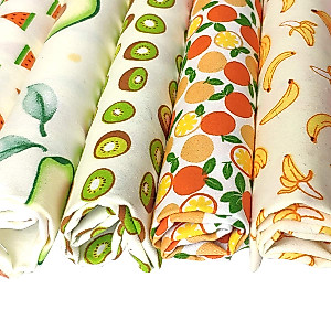 Gnognauq 7pcs 18" x 22" Cotton Fabric Different Patterns Fruit Printed Design Patchwork Quilting Fabric Bundles for DIY Sewing Crafts