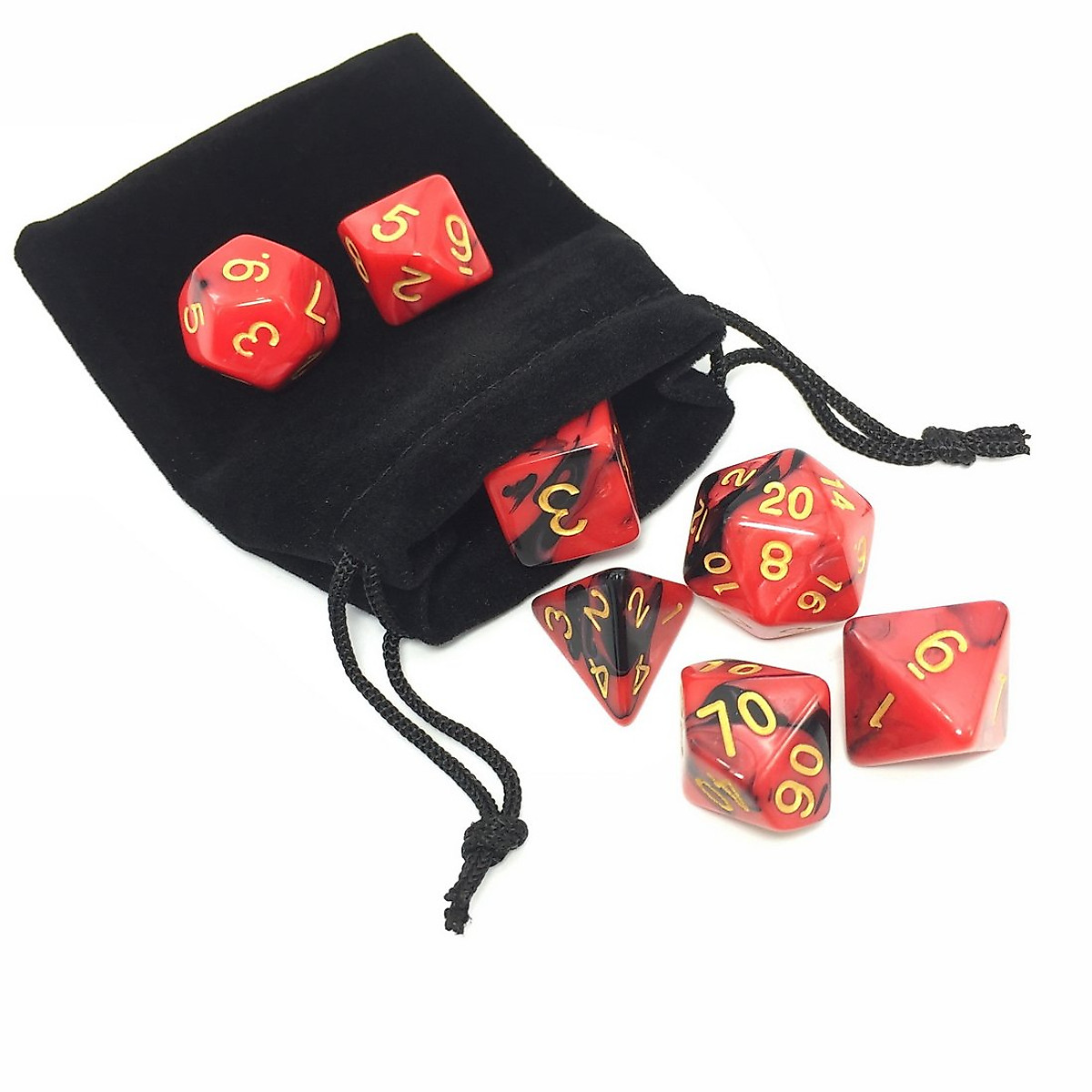 New 5 x 7-Die Series Polyhedral Dice Set - 5 Colors Dungeons and Dragons DND RPG MTG Table Games Dice with 5 Free Pouches by Flyesto