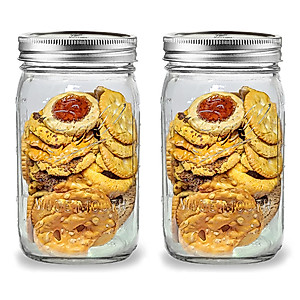 (2 Pack) - Ball Wide Mouth 32-Ounces Quart Mason Jars With Airtight lids and Bands - Clear Glass Mason Jars For Storage, Canning, Overnight Oats, Cold Brew Coffee + M.E.M Rubber Jar Opener Included
