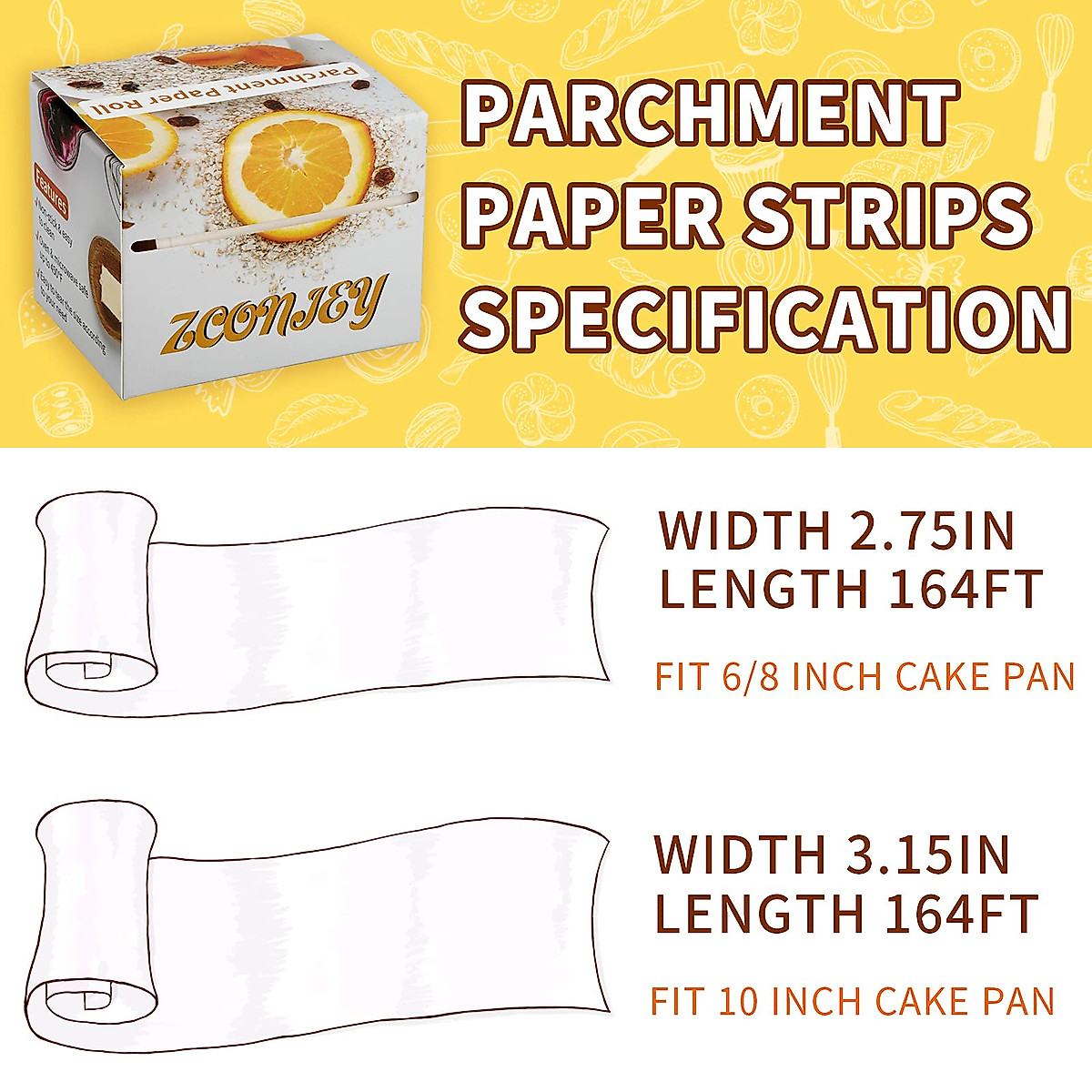 Baking Parchment Paper Side Liners - Baking Strips Roll for Round Cake Pans, Cheesecake Springform Pan, Non Stick Pan Lining Paper 3.15in x 164ft, Pre-cut Heat Resistant Kitchen Paper