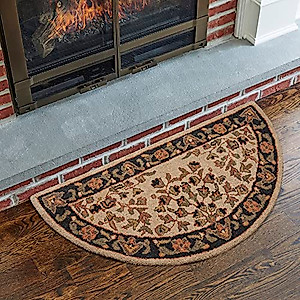 Uniflame Beige with Black Hand Tufted 100% Wool Rug - Protects Floor from Heat, Embers, and Sparks