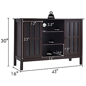 Tangkula TV Stand, Modern Tall Entertainment Center for TVs up to 50", Media Console w/2 Storage Cabinets & 3 Open Shelves, Wire Hole, Wood TV Console Table for Living Room, Brown