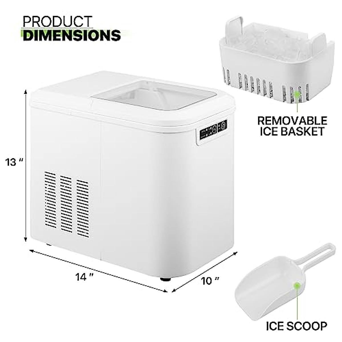 Magshion Ice Maker Countertop with Self-Cleaning, 26lbs/24H, Bullet-Shaped Ice (2 Sizes), Digital Display & Timer, 1.8lbs Ice Storage Capacity, Ice Cube Maker Machine for Home & Kitchen (White)