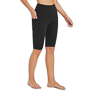 BALEAF Women's Long Biker Shorts Yoga Compression High Waist Knee Length with Pockets Spandex Workout Shorts 12" Black M
