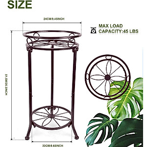 Metal Plant Stands Indoor, 2 Tier Tall Plant Stand Outdoor Potted Flower Pot Holder, Anti-Rust Heavy Duty Multiple Holder Shelf Rack 20.3" (Brown)