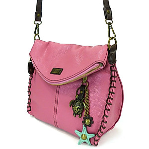 CHALA Bronze Sea Turtle with Teal Starfish Purse Charm + XBody/Shoulder Handbags - 9 Colors (Pink)