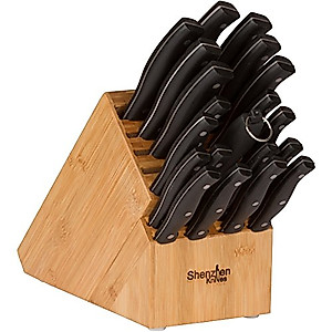 20 Slot Universal Knife Block: Shenzhen Knives Large Bamboo Wood Knife Block without Knives - Countertop Butcher Block Knife Holder and Organizer with Wide Slots for Easy Kitchen Knife Storage