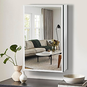 Movo 15 Inch x 24 Inch Medicine Cabinet with Mirror,Black Aluminum Framless Bathroom Mirror Medicine Cabinet,Recessed or Surface Mount Medicine Cabinet for Bathroom with Adjustable Shelves