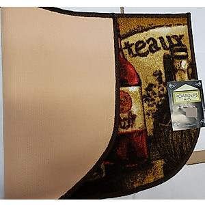 THE RAISE Kitchen Rug, Kitchen Mat, Printed Nylon Rug (nonskid) 18"x30" 4 Wine Bottles & 2 Glasses,D Shape