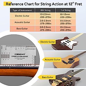 Guitar String Action Gauge, COENGWO String Height Gauge Ruler Guitar Setup Measuring Tool Kit for Guitar, Bass, Mandolin, Banjo