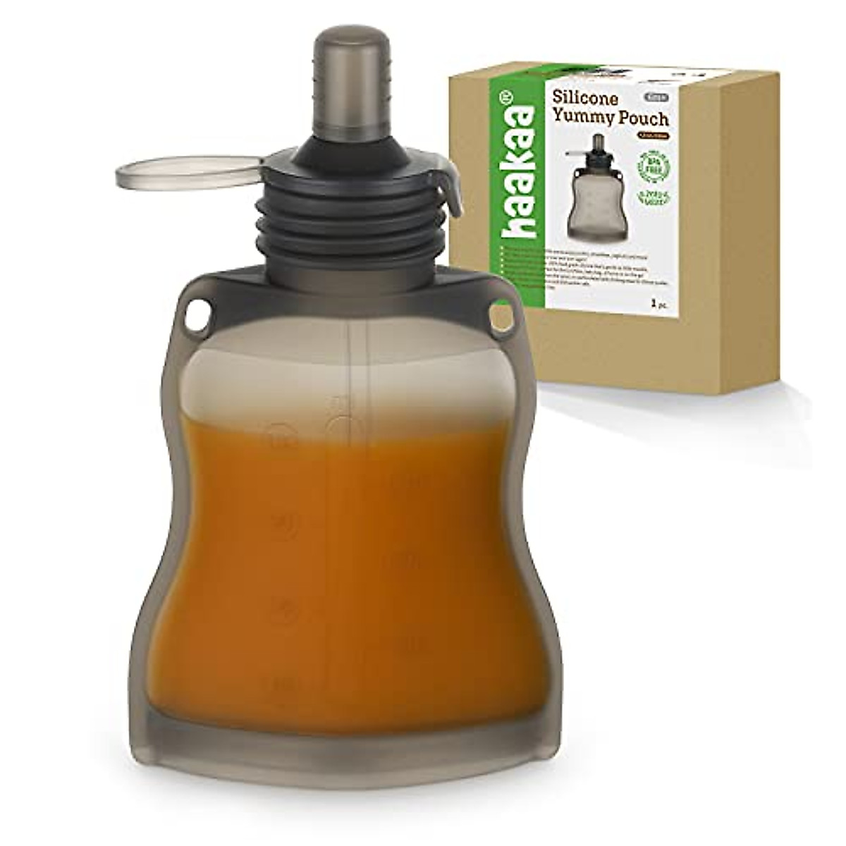 haakaa Reusable Silicone Yummy Pouch - Squeeze Refillable Baby Food Container| Self Feeding Puree,Smoothie Toddler Sippy Cup| Breastmilk Storage Bag|Freezer Safe Cereal Feeder Bottle 6M+,4.6 fl oz