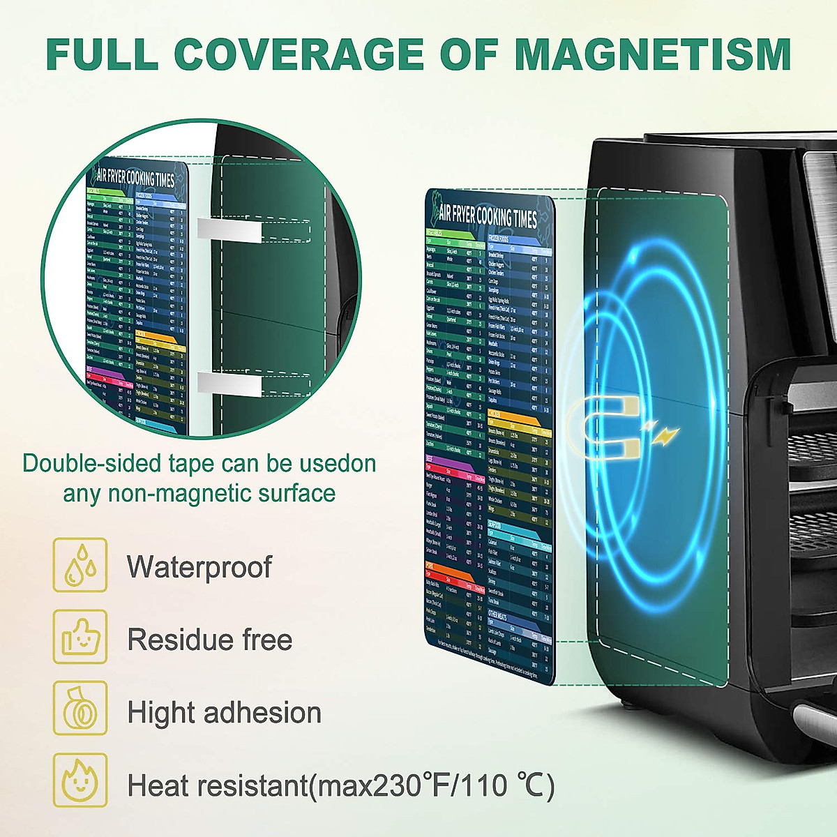 Air Fryer Magnetic Cheat Sheet Set, Cook Times Chart Air Fryer Accessories Magnet Sheet Quick Reference Guide for Cooking and Frying, Easy to Use, Excellent Kitchen Assistant