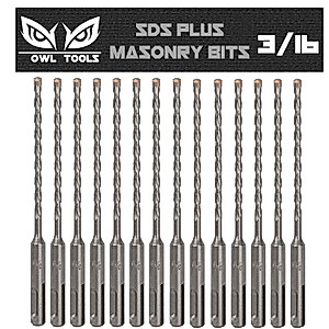 Owl Tools SDS Plus 3/16 Inch Masonry Drill Bits (13 Pack - Industrial Grade) 6 Inch Rotary Hammer Bit for Concrete, Stone, Block, & More!