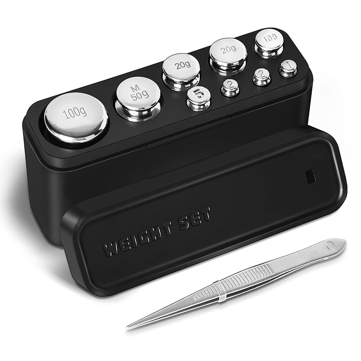 Fuzion Calibration Weights 210g, M1 Class 9 PCS Stainless Steel Scale Calibration Weight Kit, 1g 2g 5g 10g 20g 50g 100g Calibration Weight with Storage Box, Tweezers for Digital Scale, Gram Scale