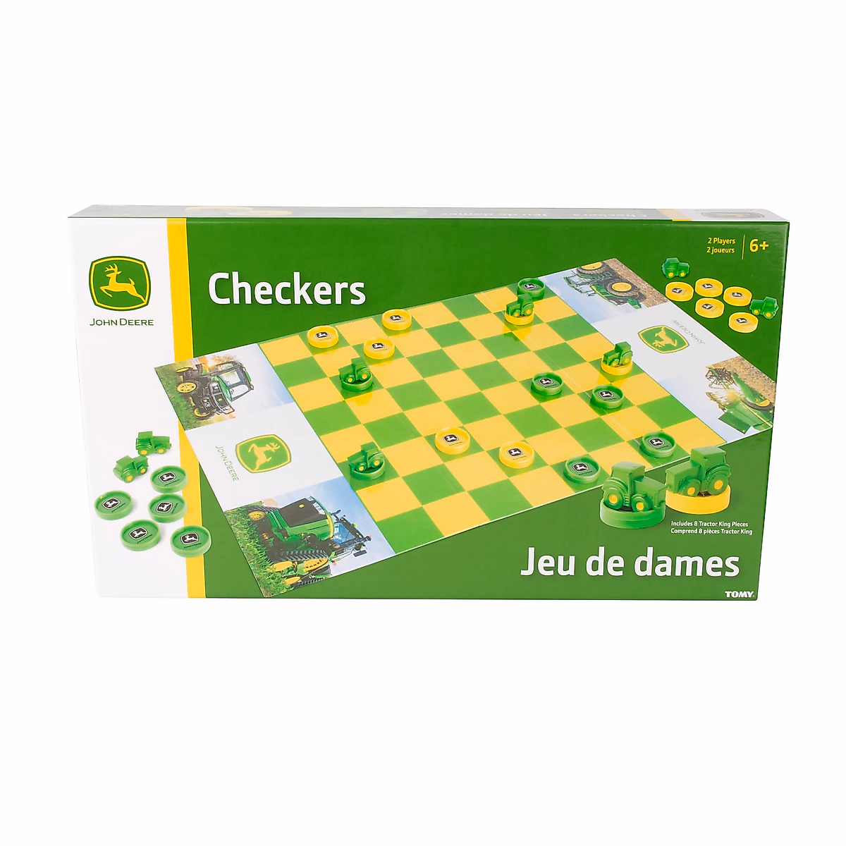 John Deere Checkers Board Game - Includes Themed Folding Board, Checkers, and Collectible Tractor Kings - Collectible Farm Toys and Strategy Games - Ages 6 Years and Up
