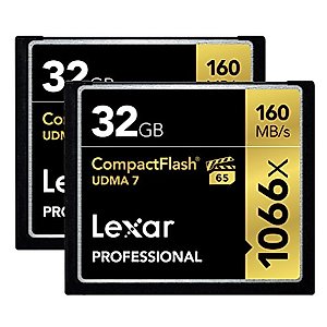 Lexar Professional 1066x 32GB (2-Pack) CompactFlash Card, Up to 160MB/s Read, for Professional Photographer, Videographer, Enthusiast (LCF32GCRBNA10662)