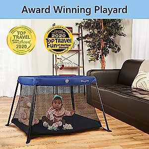Dream On Me Travel Light Playard in Blue, Lightweight, Portable and Easy to Carry Baby Playard, Indoor and Outdoor - With a Soft and Comfortable Mattress Pad