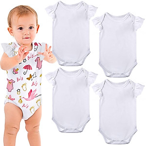 4 Pieces Sublimation Baby Blank Bodysuits White Short Sleeve Bodysuits for Baby girls Ruffle Jumpsuit Fabric and Polyester (0-3 Months)