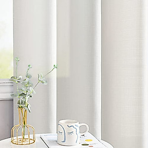 COLLACT White Curtains 84 Inch Length 2 Panels Set Linen Textured Casual Weave Living Room Curtain Light Weighted Drapes for Bedroom Grommet Top Light Filtering Farmhouse Window Treatments