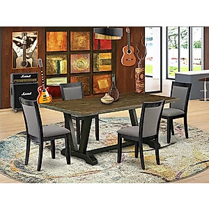 East West Furniture V677MZ650-5 5 Piece Kitchen Table Set Includes a Rectangle Dining Room Table with V-Legs and 4 Dark Gotham Grey Linen Fabric Parsons Chairs, 40x72 Inch, Multi-Color