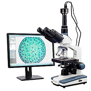 AmScope 40X-2500X LED Lab Trinocular Compound Microscope w 3D Two-Layer Mechanical Stage & HD Recording Camera