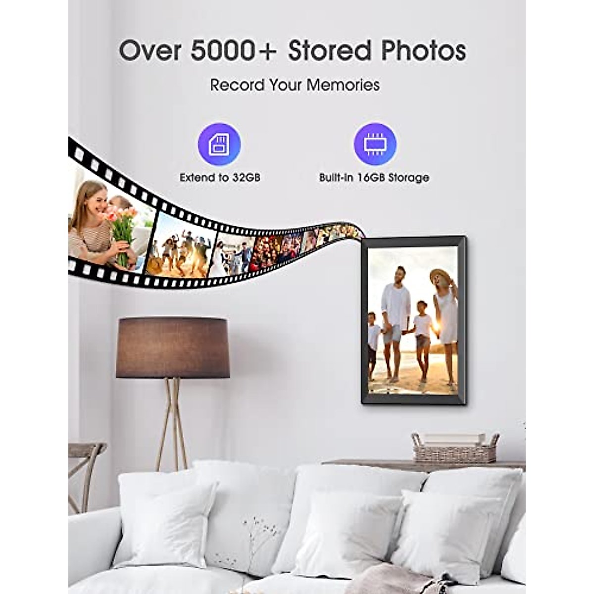 BIGASUO 14.1 Inch Large Digital Picture Frame with 1280x800 IPS HD Touchscreen, Built-in 16GB Storage WiFi Smart Photo Frame, Share Photos and Videos Remotely via APP, Auto-Rotate, Wall- Mountable