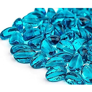 AKOYA Outdoor Essentials 10-Pound Fire Glass Cashew 1-inch Reflective Tempered Crystal Beads for Fire Pit (Caribbean Blue)