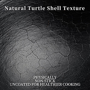 WANGYUANJI Cast Iron Wok,14.1'' Flat Bottom Wok with Glass Lid,Suitable for All Cooktops, Uncoated Craft Wok Healthy Cooking Wok