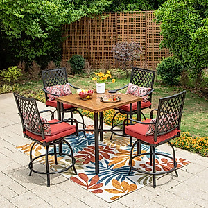 Sophia & William Outdoor Swivel Bar Stools Set of 6 Patio Bar Height Dining Chairs, All-Weather Metal Furniture Set with Armrest and Cushion for Garden Lawn Backyard, Red