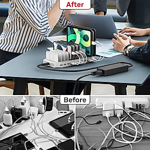 Unitek Phone Organizer and Charging Station for Multiple Devices, 10 Port USB Charging Station Dock with Adjustable Dividers and Smart IC