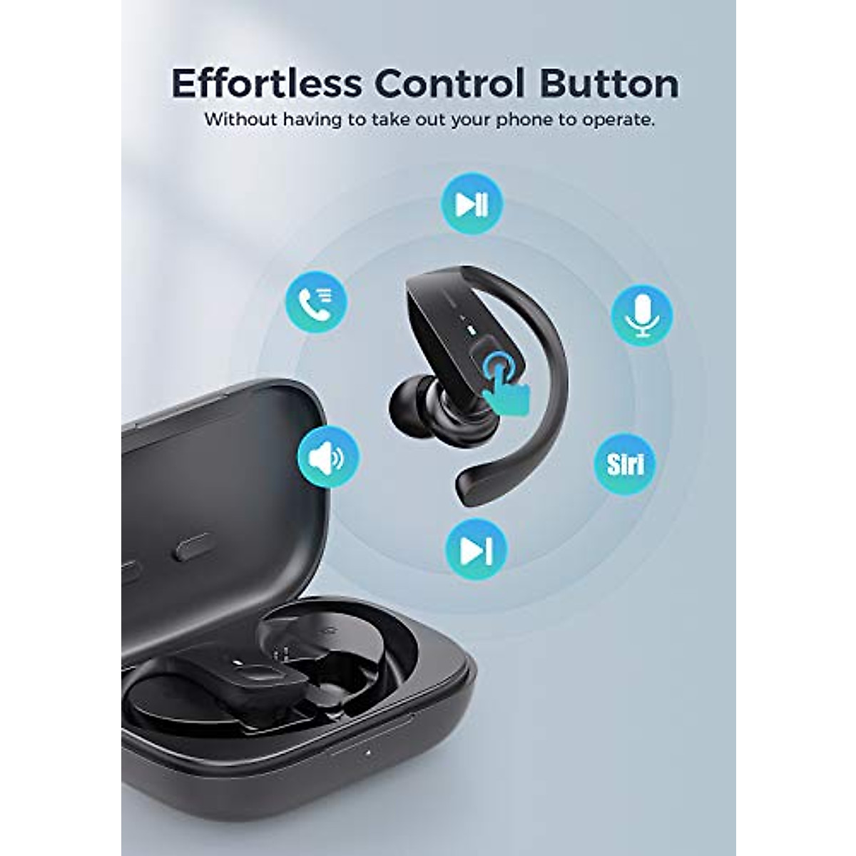 Bluetooth Headphones Wireless Earbuds 35H Play Time Earphones with Microphone IPX7 Waterproof with earhooks for Gym Sports Outdoor Black