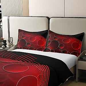 Feelyou Red and Black Duvet Cover 100% Cotton Queen Size Kids Circle Comforter Cover Set for Boys Teens Geometric Bedding Set Modern Geometry Bedspread Cover Room Decor Quilt Cover