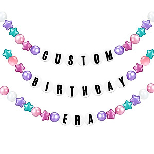 Simgoing 103 Pcs DIY Jumbo Friendship Bracelet Birthday Banner Kit Famous Singer Customizable Party Giant Garland Decor for Birthday Christmas DIY Supplies(Pearlescent Macaron Color)
